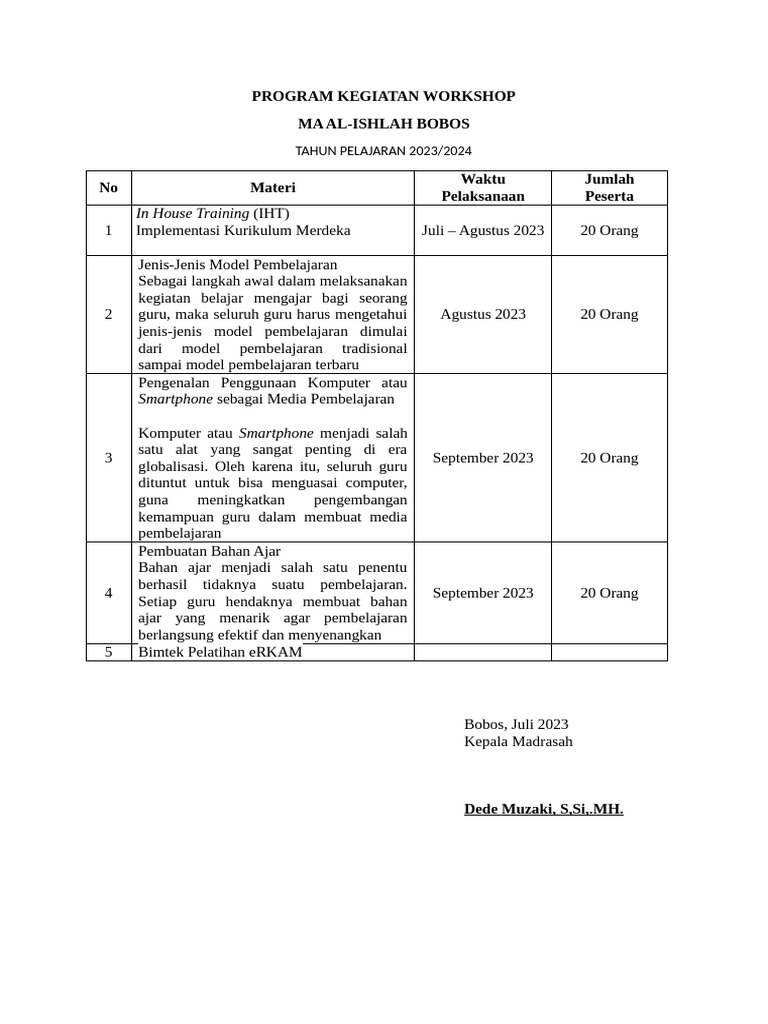 Program Kegiatan Workshop | PDF