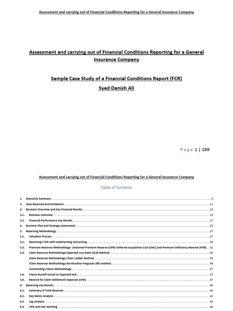 Sample FCR Report For General Insurer | PDF