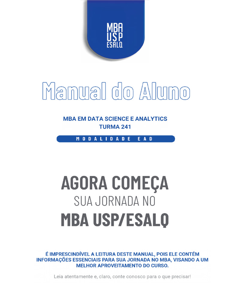 Manual - MBA em Data Science e Analytics EaD - 1o Semestre 2024 | PDF