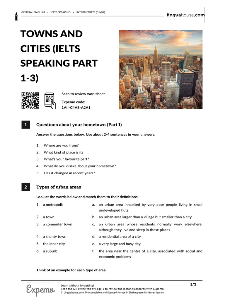Towns and Cities Ielts Speaking Part 1 3 British English Student | PDF
