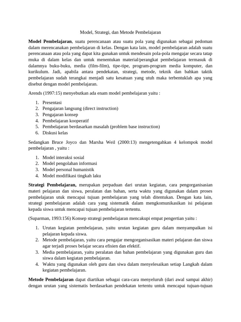 Model, Strategi Dan Metode Pembelajaran | PDF