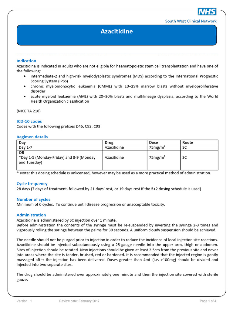 Azacitidine. MDS.NHS | PDF