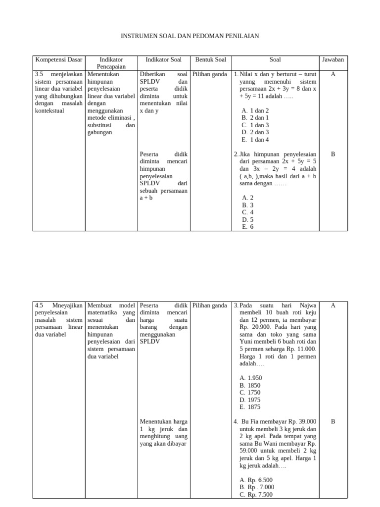 Instrumen Soal Dan Pedoman Penilaian | PDF