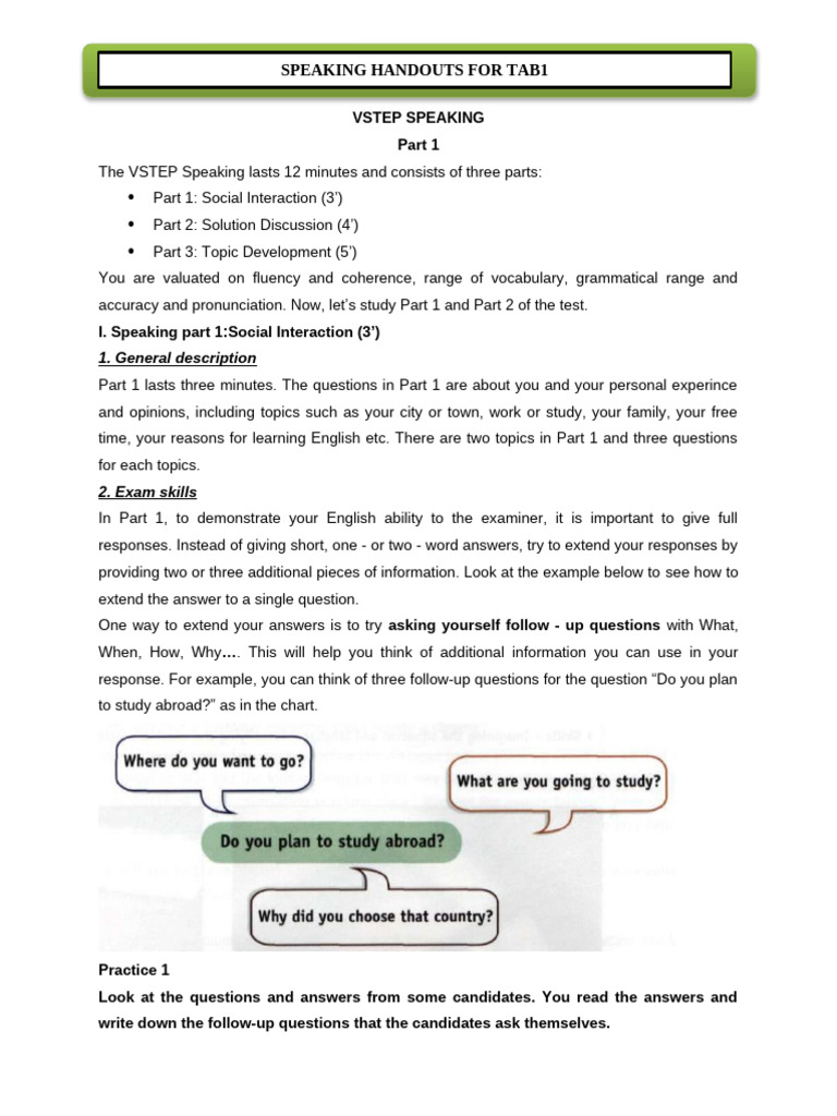 T02 - Speaking - STEP Speaking Test - Part 1-2 | PDF