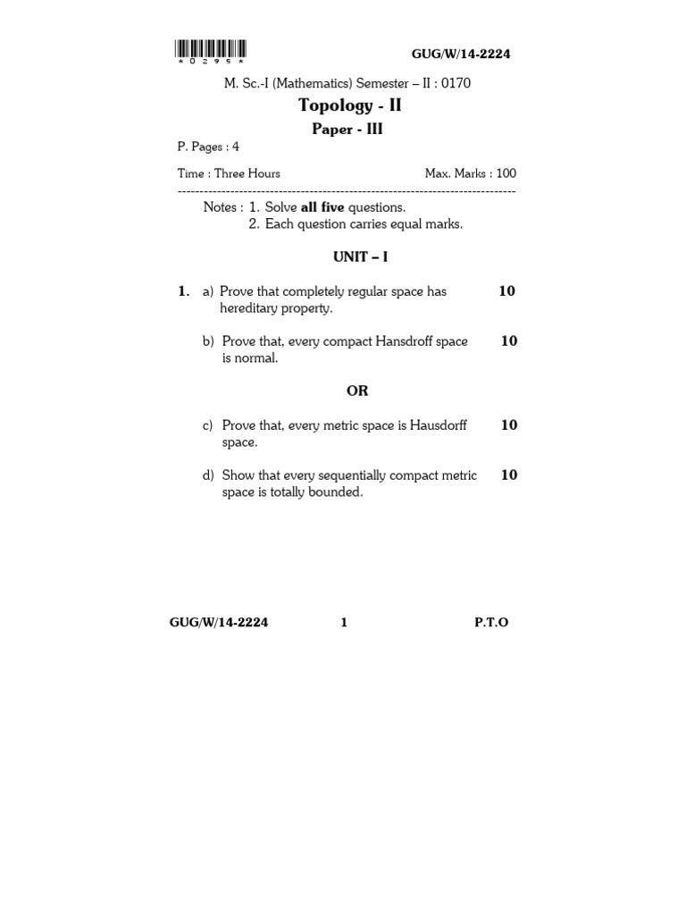 0170 - Topology - II Paper - III | PDF