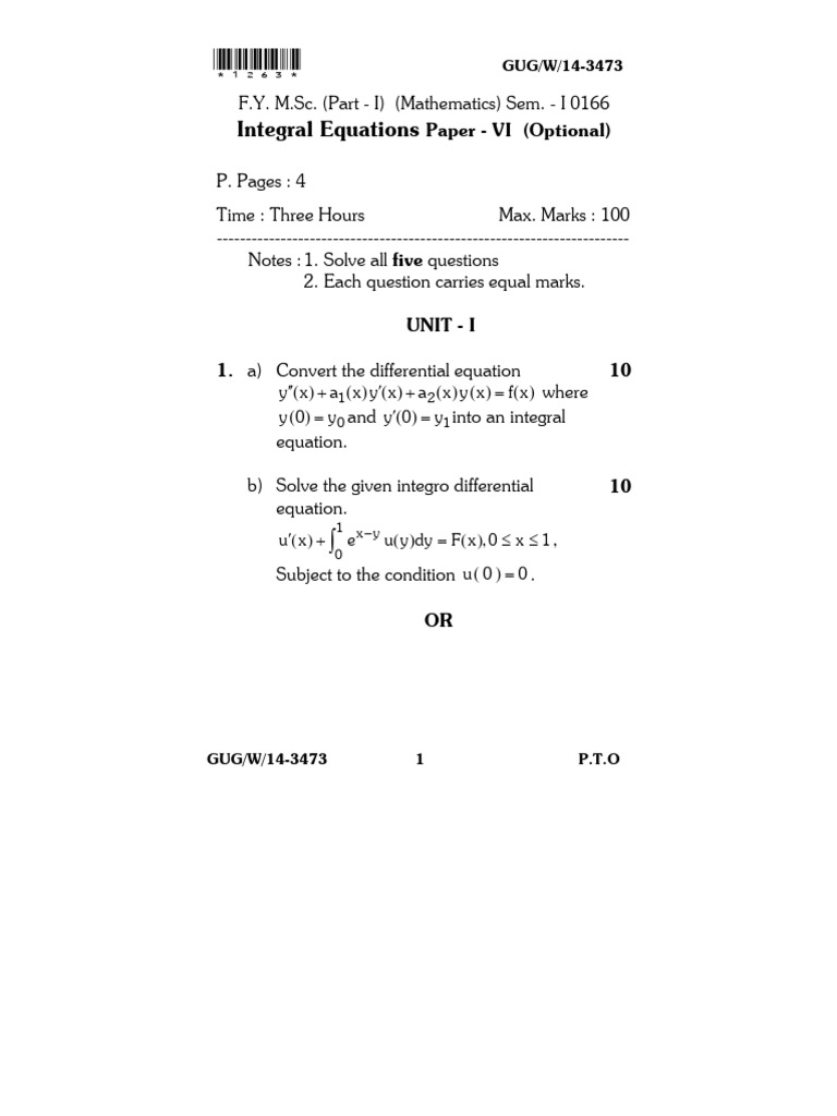 0166 - Integral Equations Paper - VI (Optional) | PDF