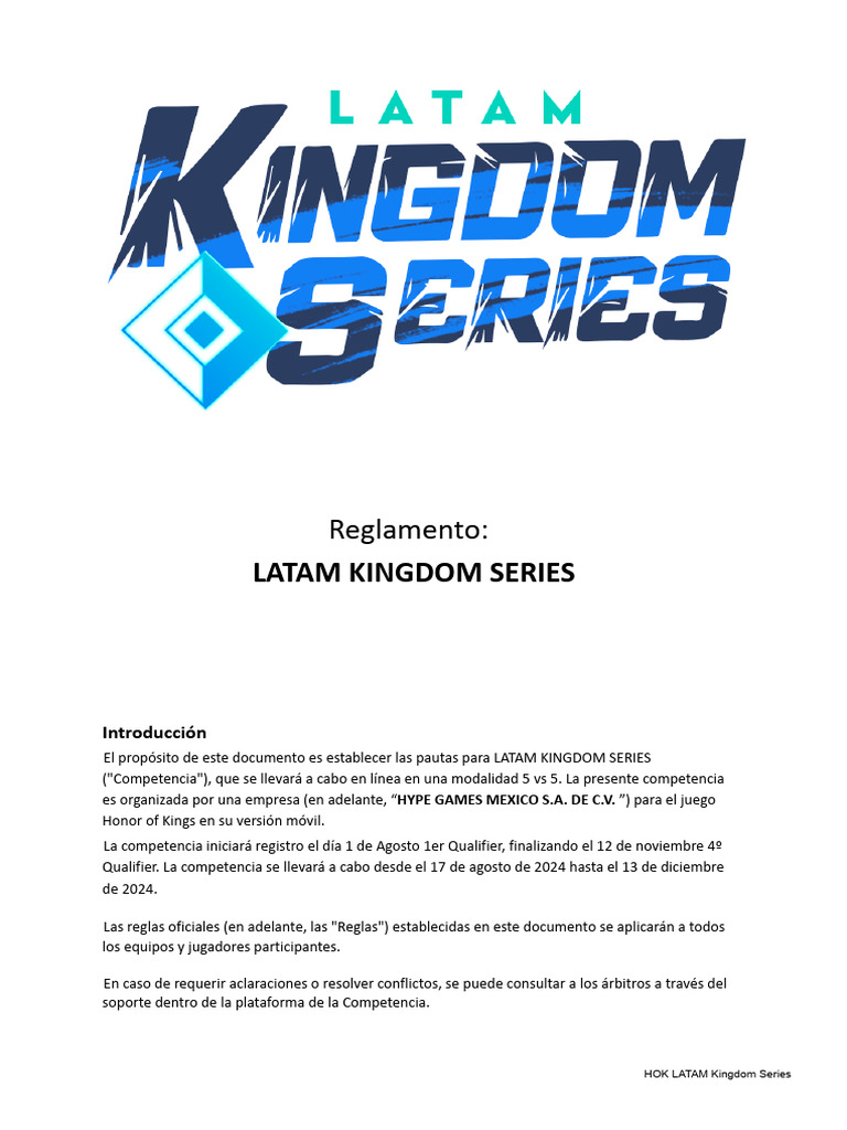 Reglamento Rulebook HOK LATAM KINGDOM SERIES v3 | PDF