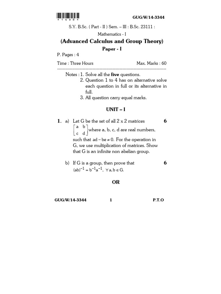 B.Sc. 23111 - Mathematics - I (Advanced Calculus and Group Theory ...