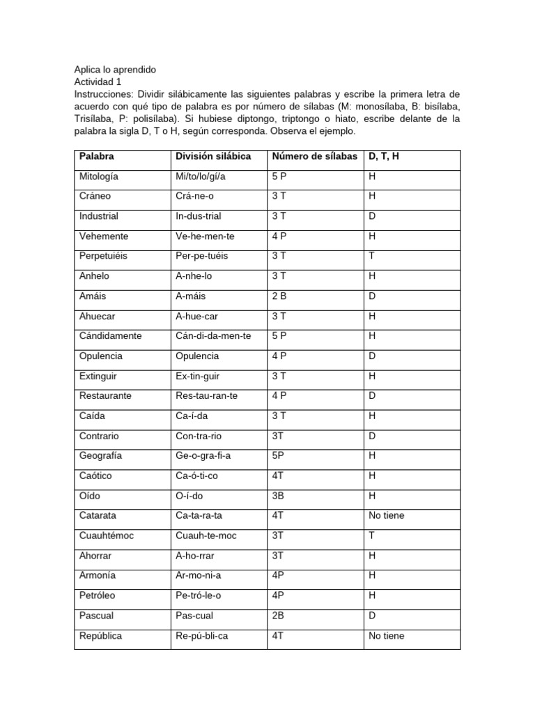 Actividades de División Silábica y Lengua | PDF | Lengua española | Sílaba