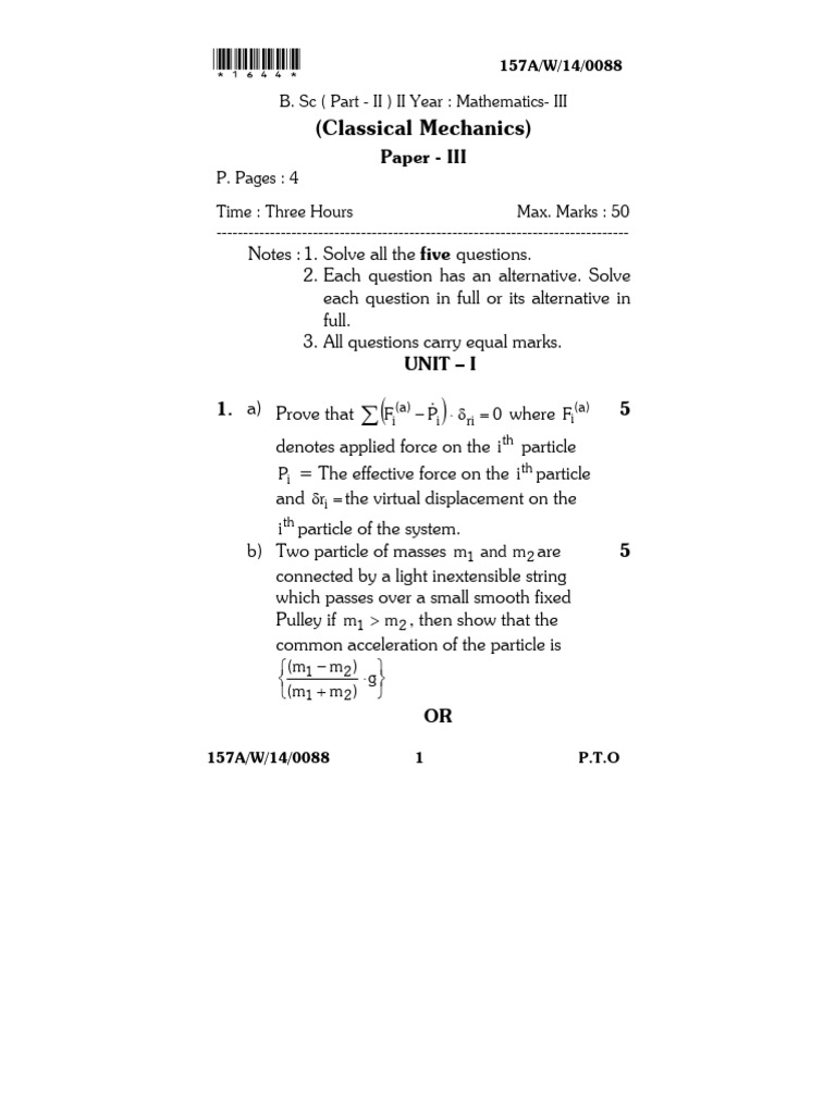 Mathematics- III ( Classical Mechanics ) Paper - III | PDF