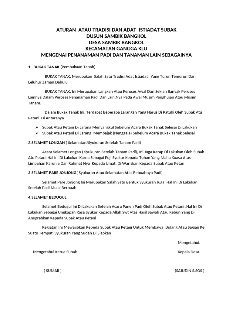 ATURAN ATAU TRADISI DAN ADAT ISTIADAT SUBAK | PDF