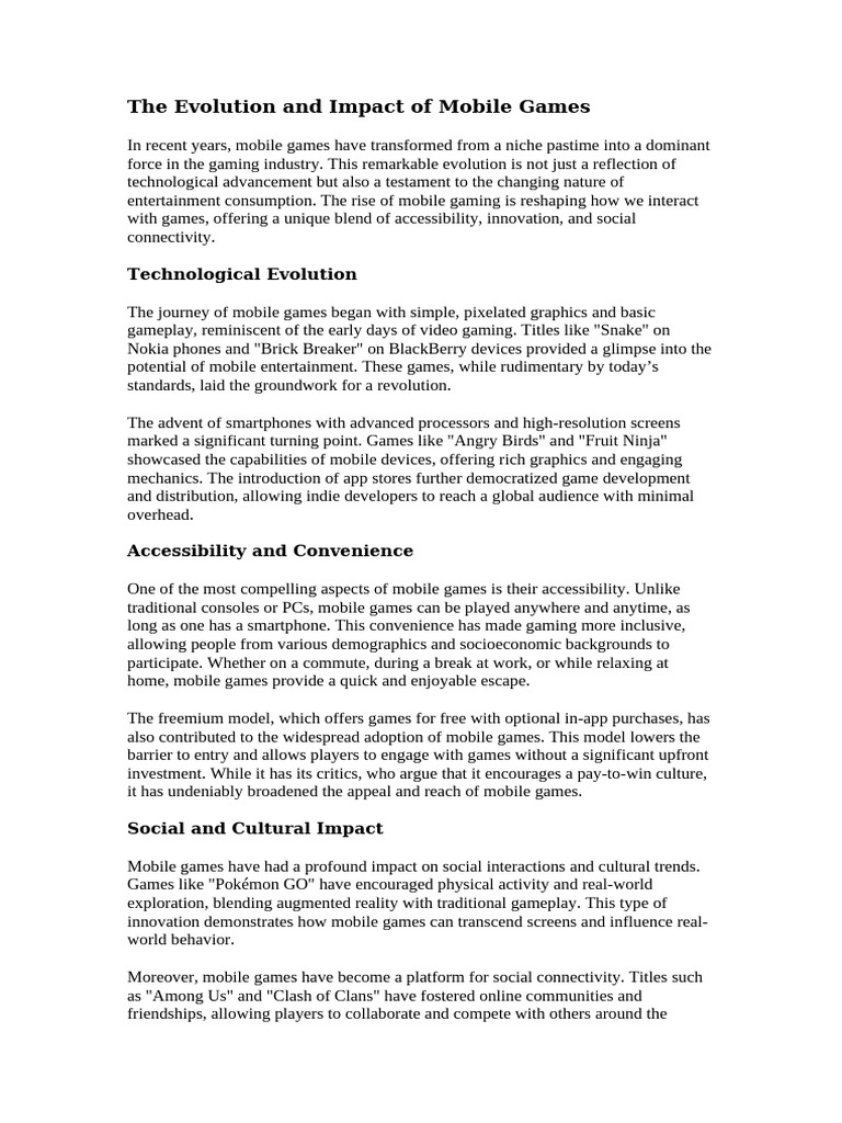 The Evolution and Impact of Mobile Games | PDF