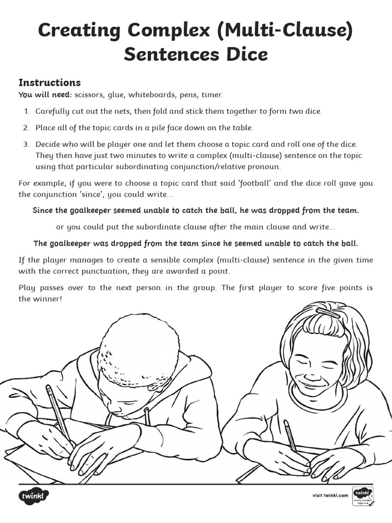 What Is A Complex Sentence Dice Activity | PDF