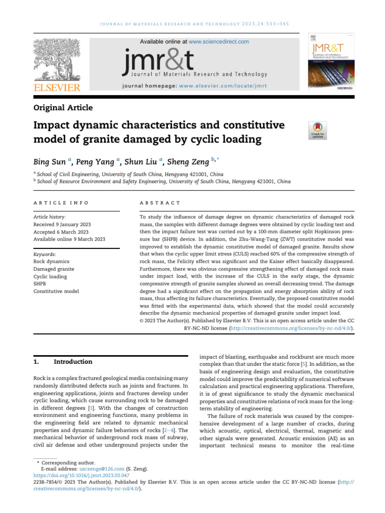 Impact Dynamic Characteristics and Constitutive 2023 Journal of ...