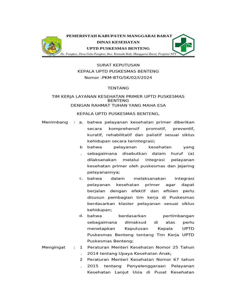 SK TTG ILP 2024 PKM Benteng | PDF | Self-Improvement | Wellness