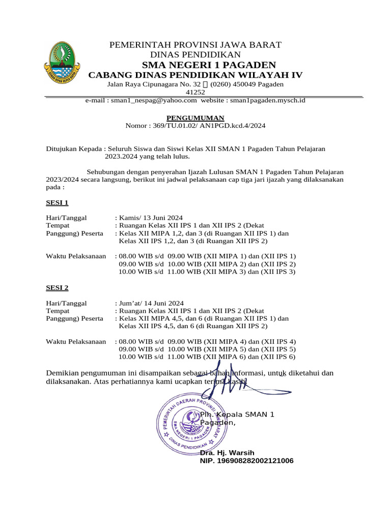 Jadwal Pelaksanaan Sidik Jari Ijazah Sman 1 Pagaden | PDF Jadwal Pelaksanaan Sidik Jari Ijazah Sman 1 Pagaden | PDF