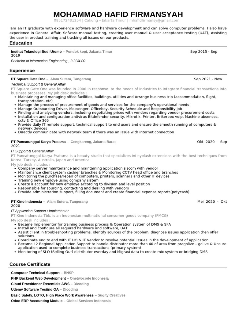 CV ATS Fresh Graduate | PDF