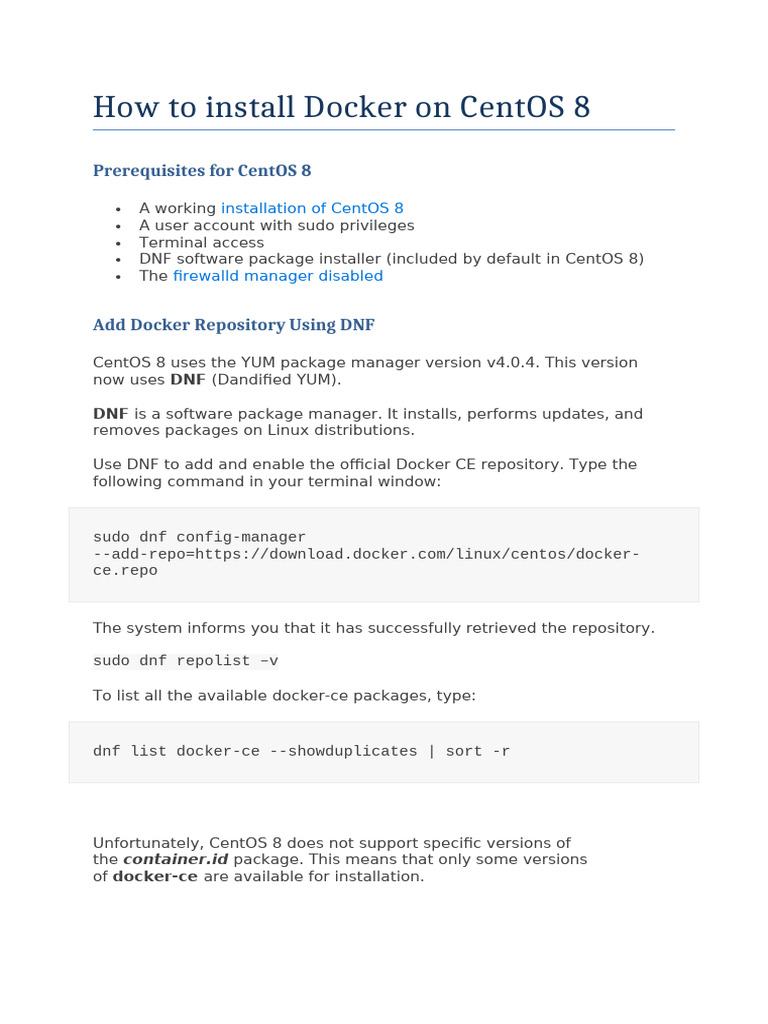 How To Install Docker On CentOS 8 | PDF