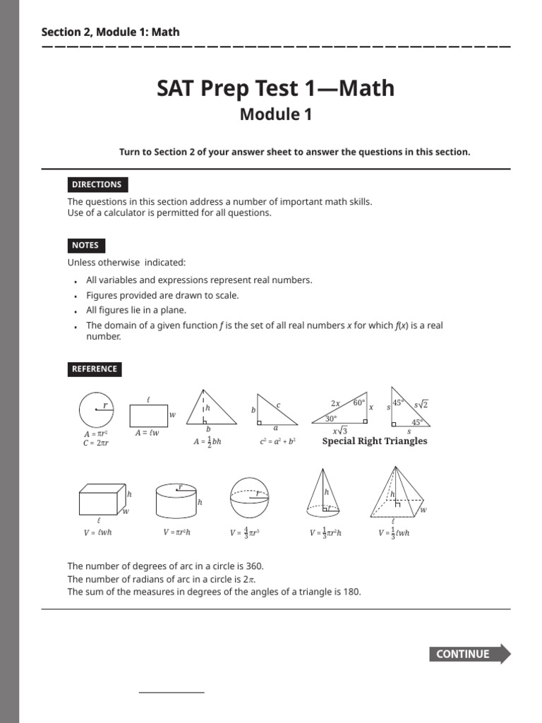 Math-1 WW Digital SAT - 2024 Pretest | PDF