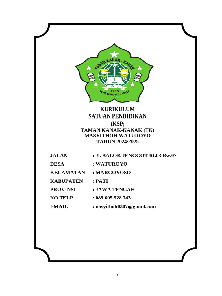 KTSP Kurmer 24-25 TK Masyithoh Waturoyo - Fix | PDF