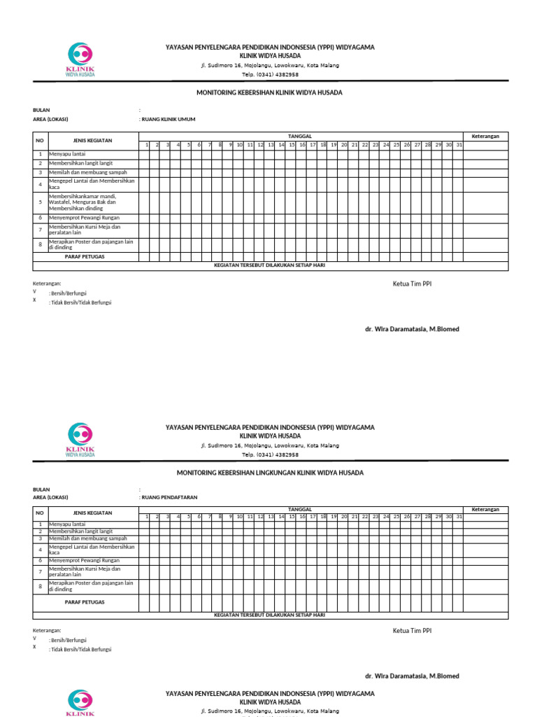 Form Monitoring Kebersihan Lingkungan Klinik | PDF