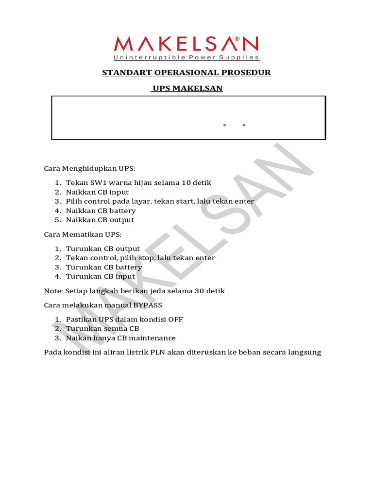 SOP UPS MAKELSAN 200 KVA Mobile UPS-1 | PDF