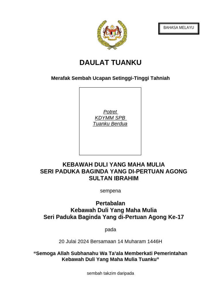 Skema Template Iklan Akhbar Sempena Pertabalan Kdymm SPB Yang Di ...