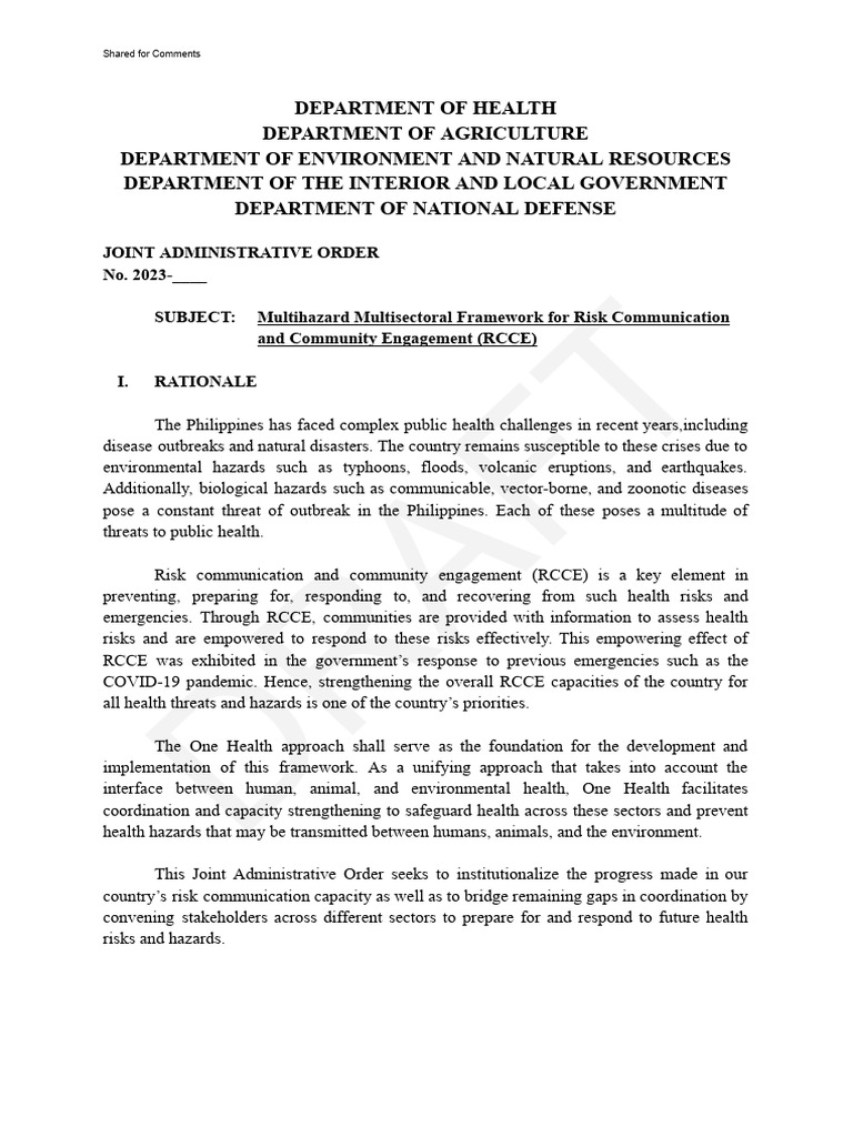 (IHR) Shared - RCCE Framework - Draft 0 | PDF