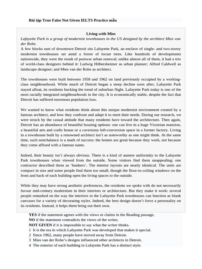 Bài tập True False Not Given | PDF
