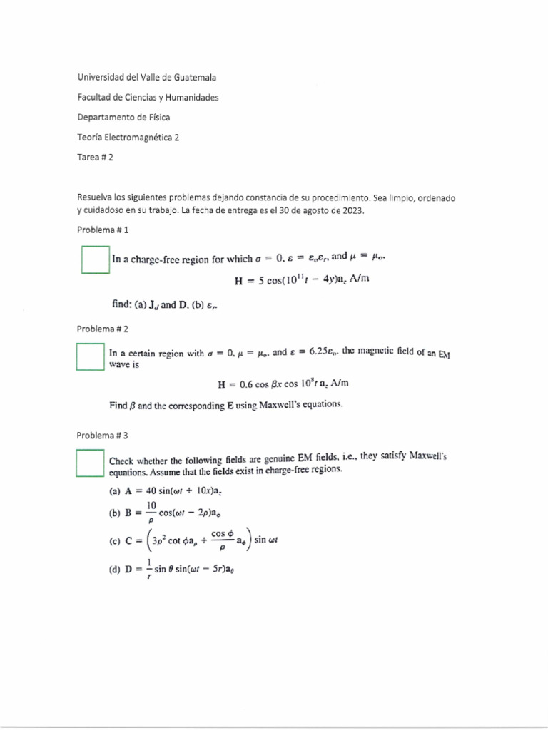 UVG FF3012 Teo Ele 2 Tarea 2 2do 2024 Solucionario | PDF
