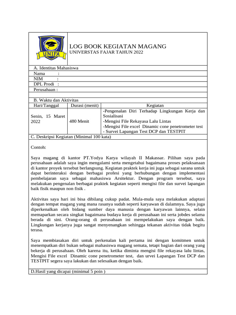 Log Book Kegiatan Magang | PDF