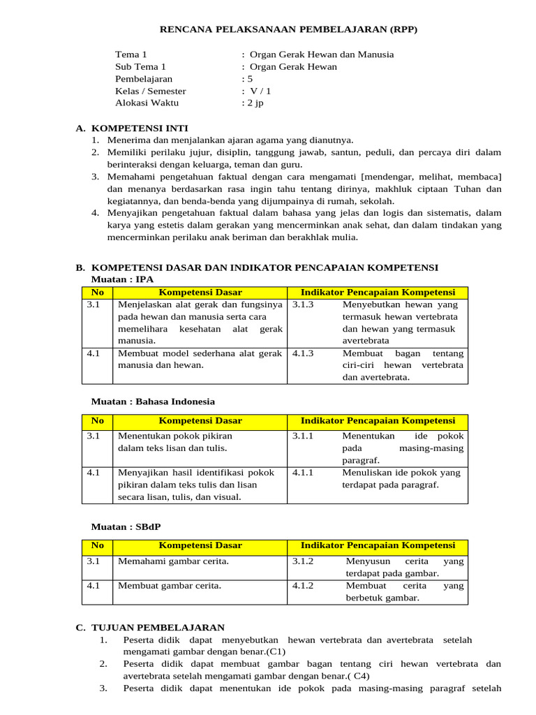 Dokumen RPP Kelas 5 Kurikulum 2013 | PDF
