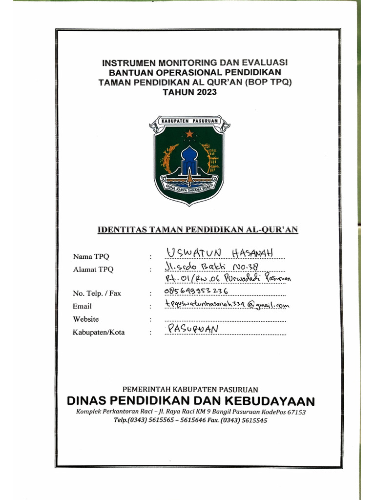 Instrumen Monev BOP TPQ 2023 Fix | PDF