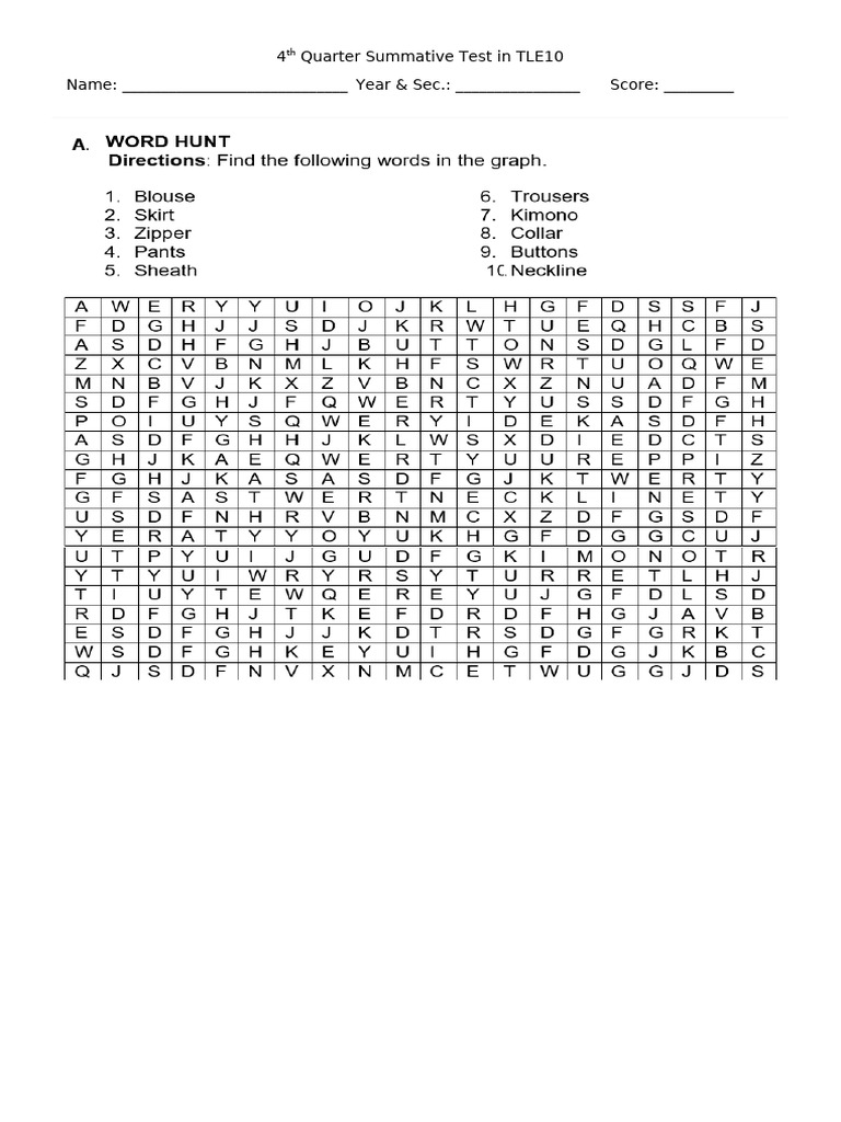 4th Quarter Summative Test In Tle10 Pdf