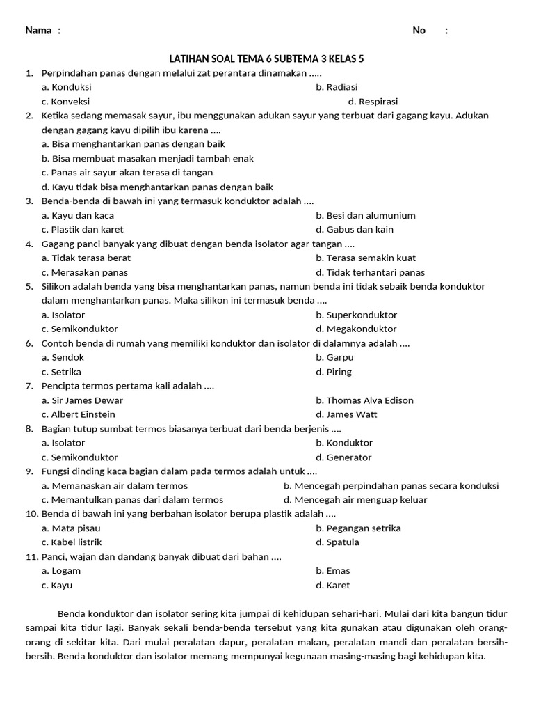 Latihan Soal Tema 6 Subtema 3 | PDF