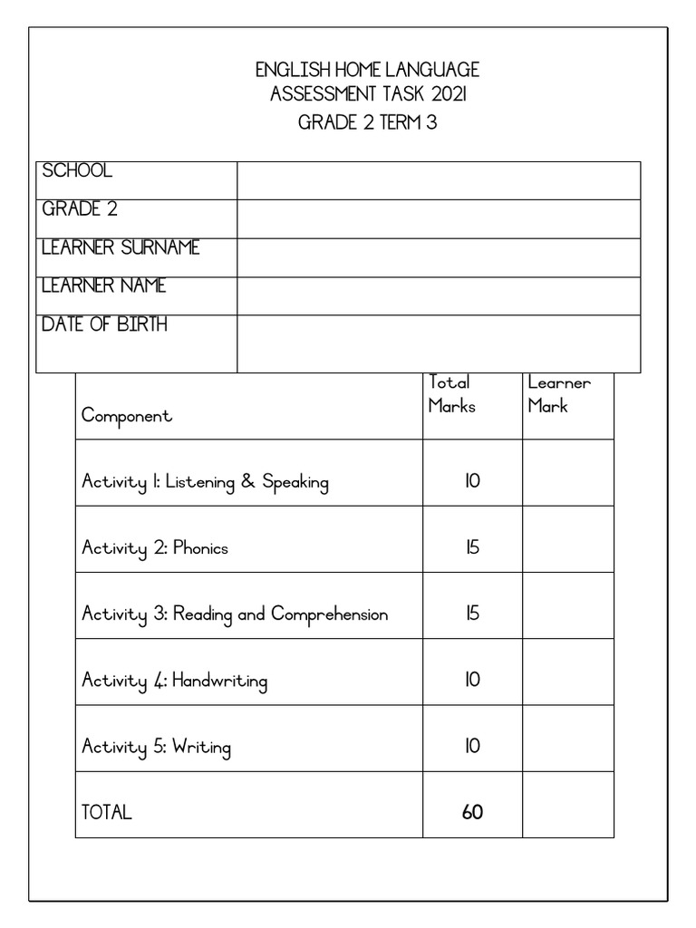 Assessment Task 2021 EHL Grade 2 Term 3 | PDF