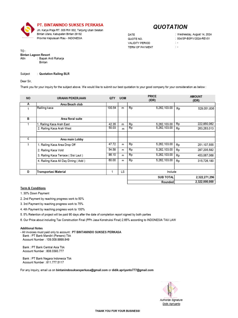 004-SP-BSP-V-2024-REV01 - PT. Mandiri Karyacipta Kontruksi - Quotation ...