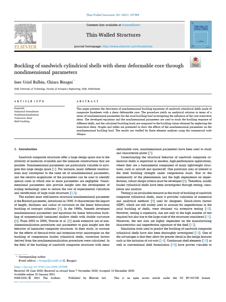 Buckling of Sandwich Cylindrical Shells With Shear Deforma - 2021 - Thin Walled | PDF