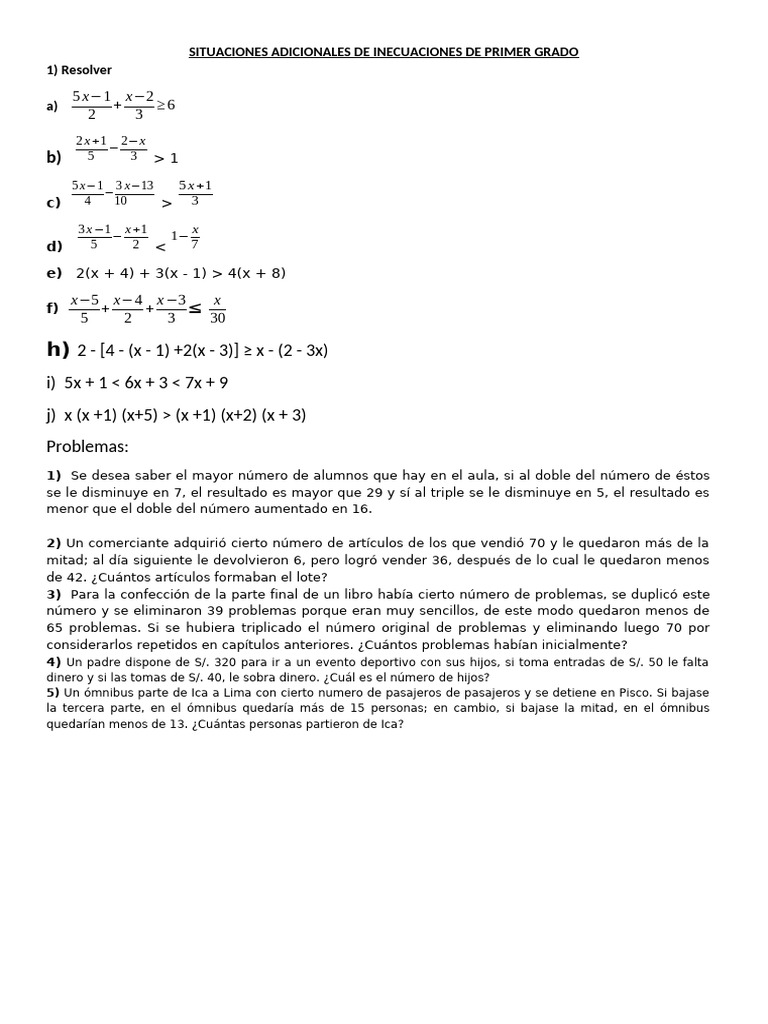 TAREA Inecuaciones de Primer Grado | PDF