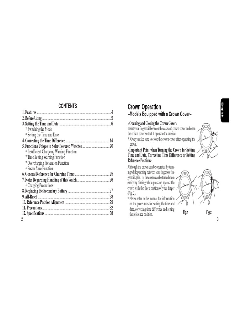 Crown Operation: - Models Equipped With A Crown Cover | PDF