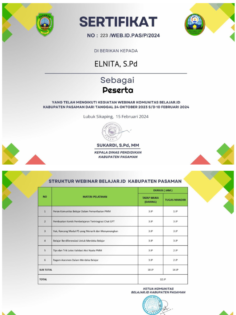 SERTIFIKAT PMM ELNITA, S.PD | PDF