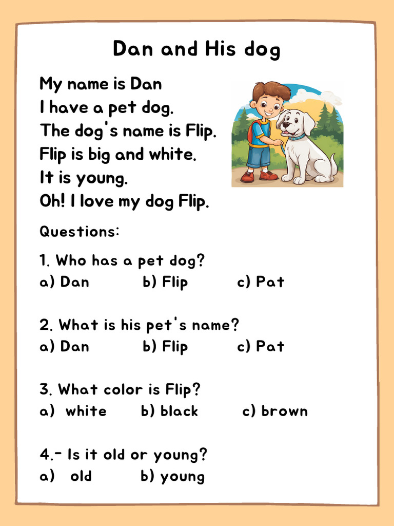 Dan and His Pet - Reading Comprehension Worksheet | PDF