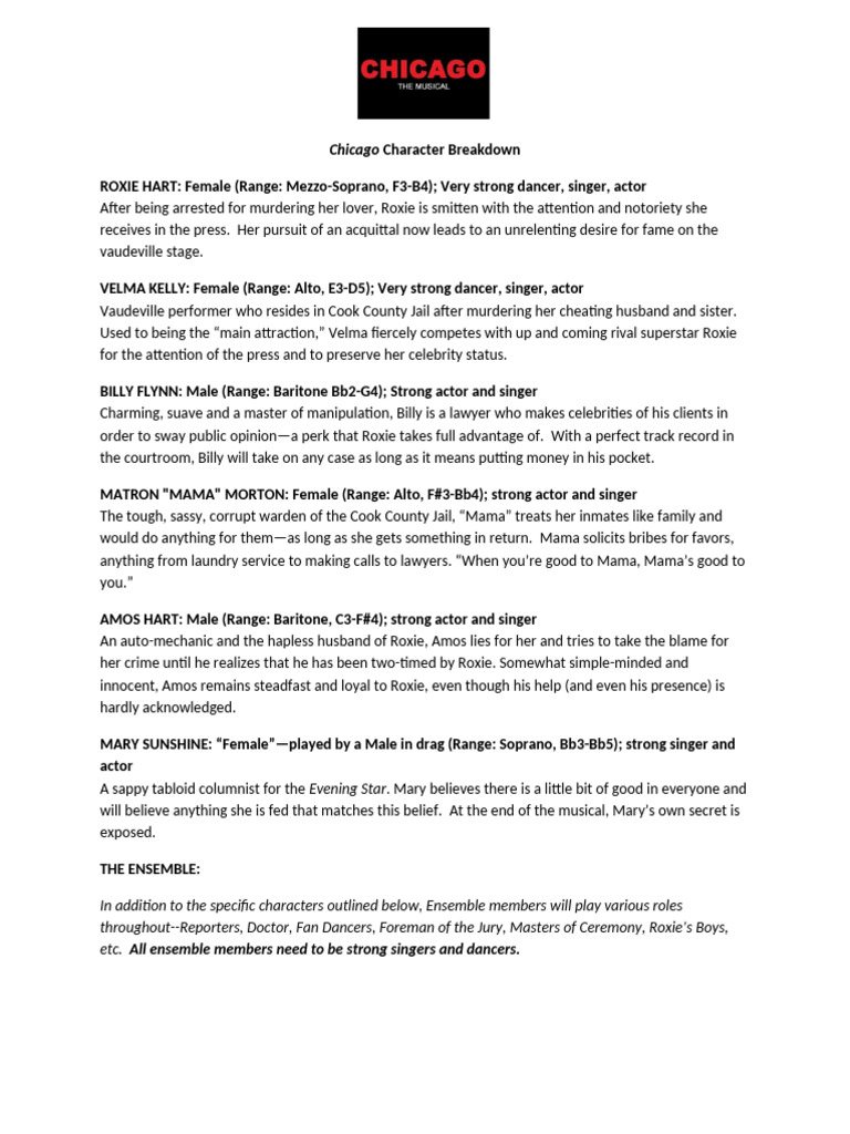 Chicago Character Breakdown | PDF