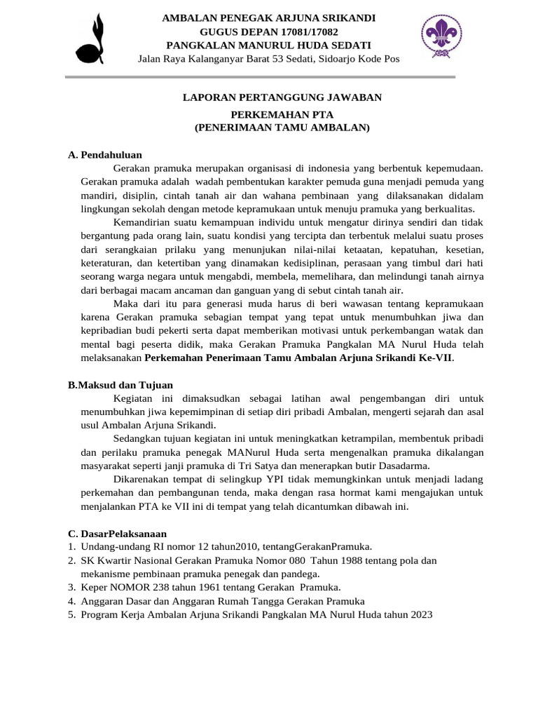 Laporan Pertanggung Jawaban - Pta - (1) | PDF