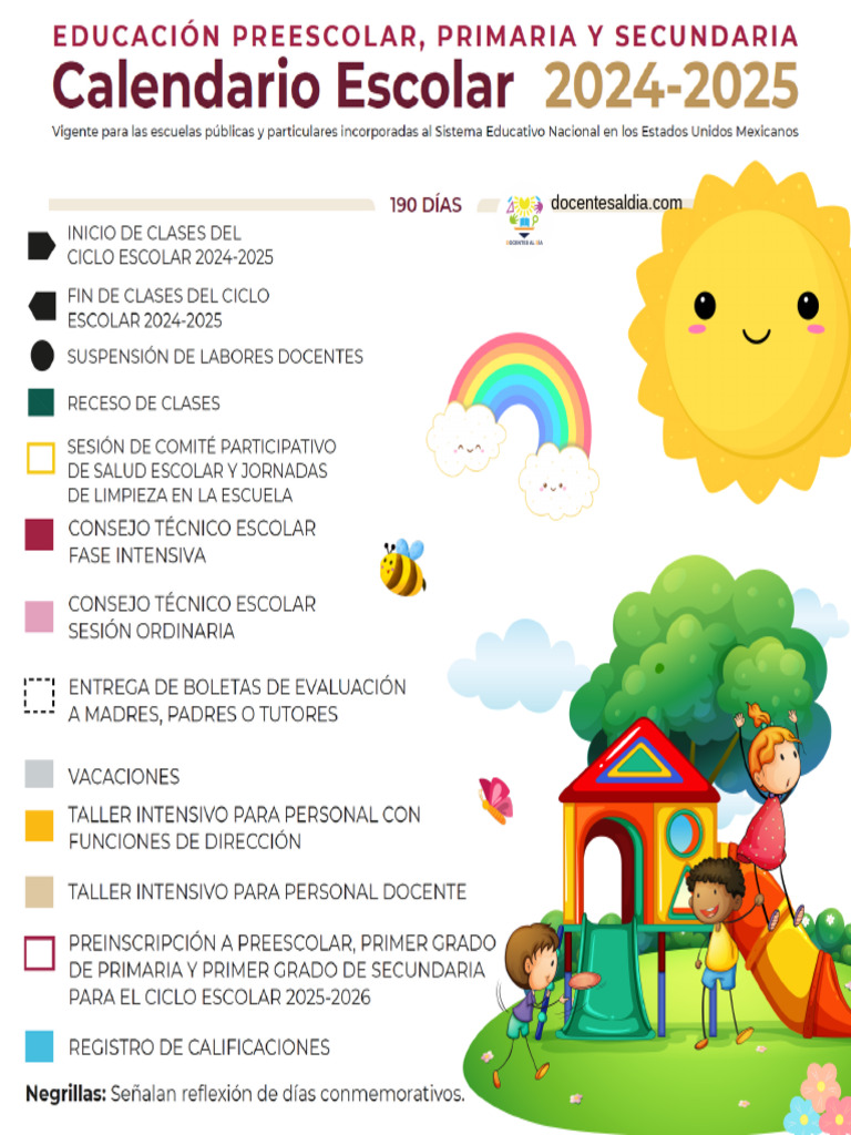 Calendario Escolar SEP 2024 2025 Tematico | PDF