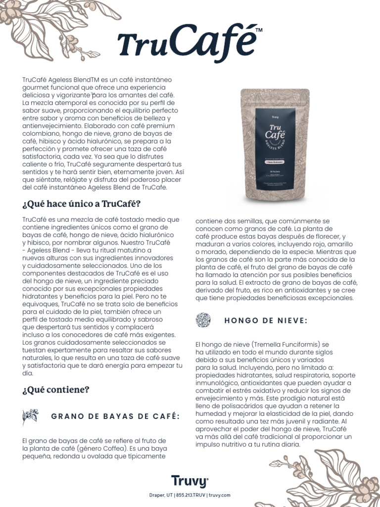 TruCafé Ageless Blend: Café Antienvejecimiento | PDF