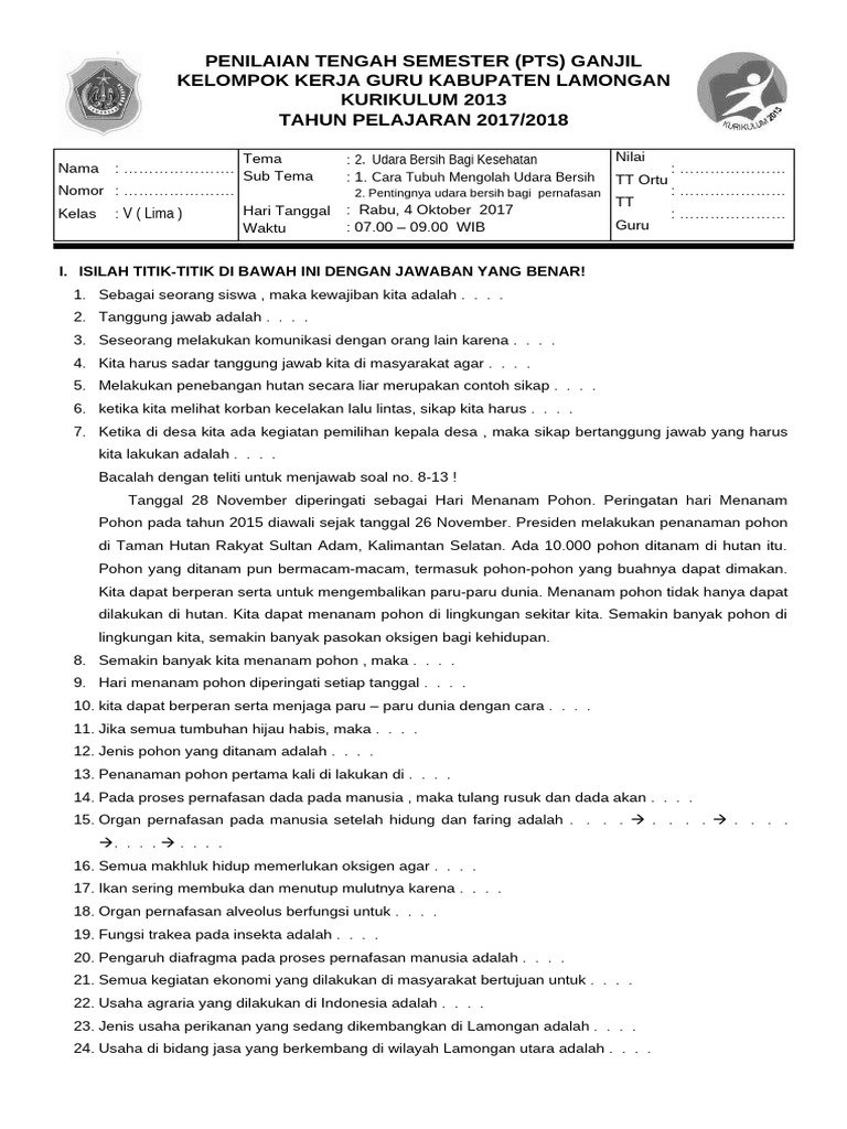 SOAL TM 2 ST 1, 2 KLS 5 Ok | PDF