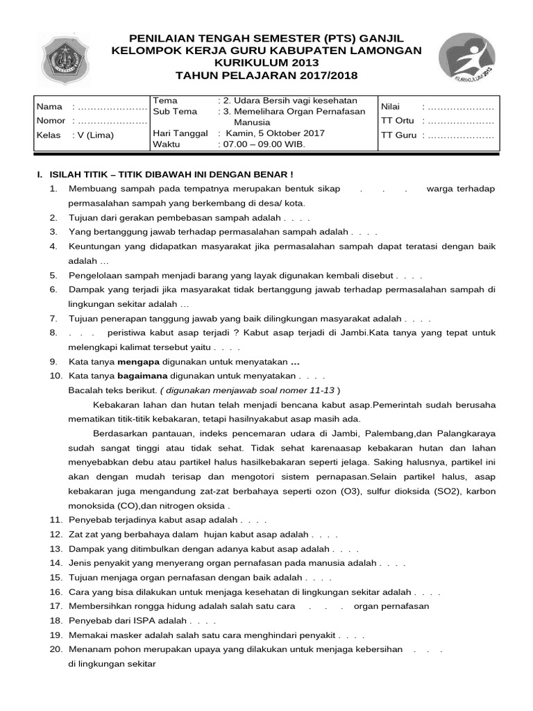 SOAL TM 2 ST 3 KLAS 5 ok | PDF