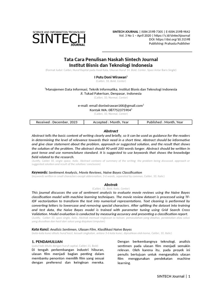 Template SINTECH Journal 2023 | PDF
