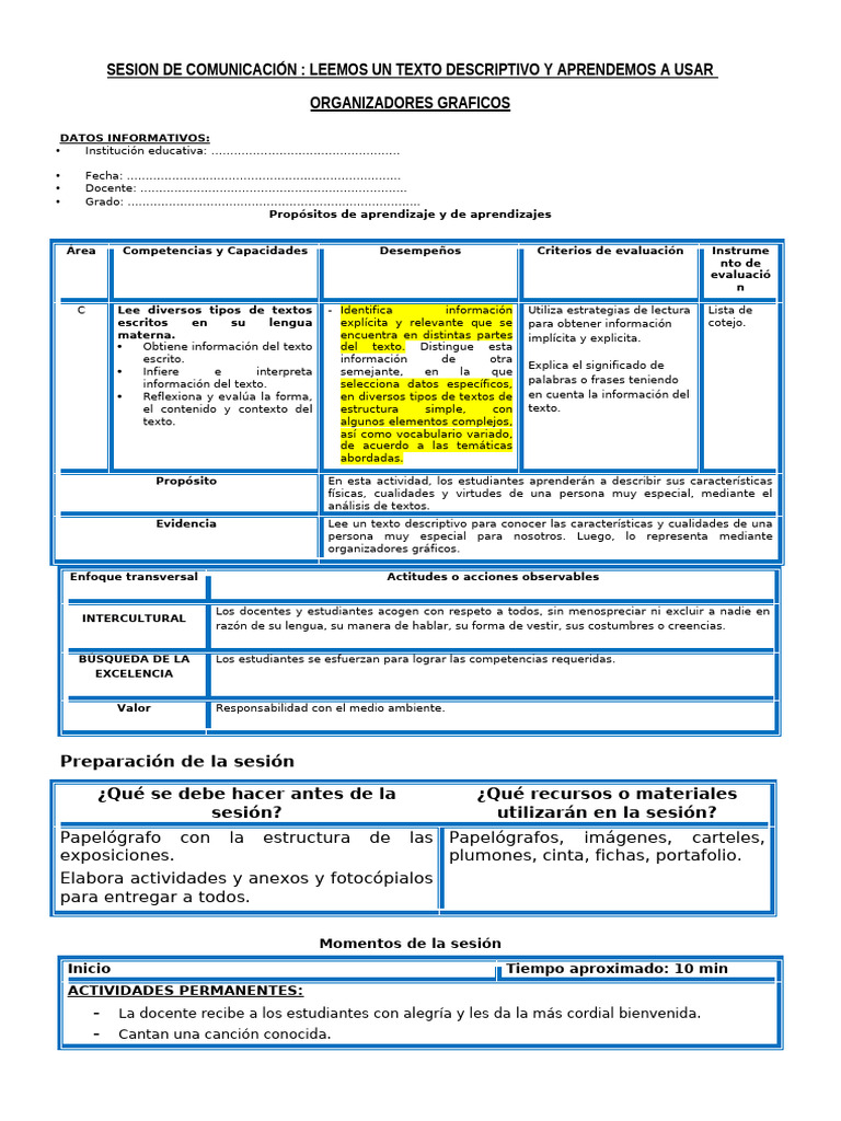 4 Sesión Día 3 Com Leemos Un Texto Descriptivo Y Aprendemos A Usar